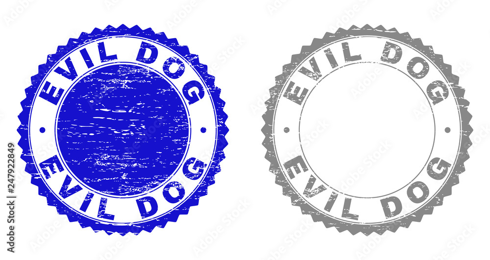 Grunge EVIL DOG stamp seals isolated on a white background. Rosette ...