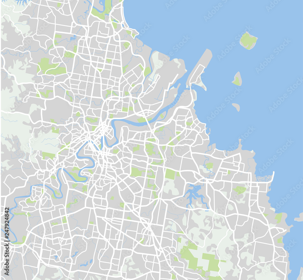 Vector color map of Brisbane, Australia. City Plan of Brisbane. Vector ...
