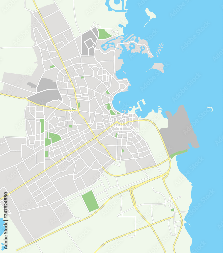 Vector color map of Doha, Qatar. City Plan of Doha. Vector illustration ...