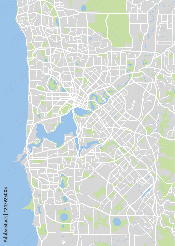 Vector color map of Perth, Australia. City Plan of Perth. Vector ...