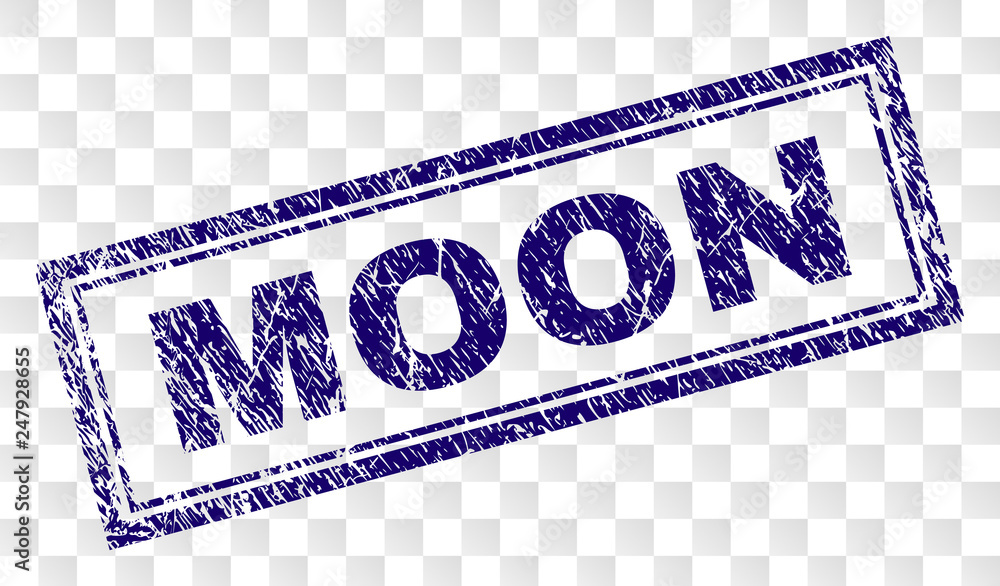 MOON stamp seal print with scratched style and double framed rectangle ...