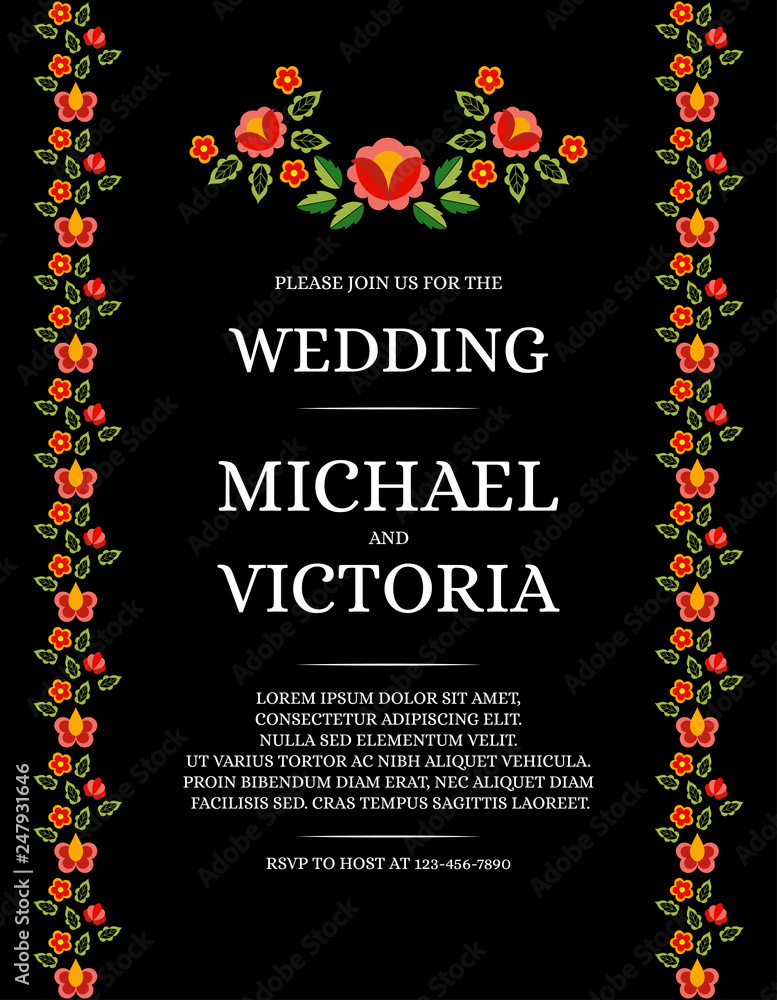 Traditional wedding invite card template vector. Classic rose border ...