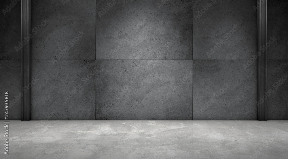 Dark Concrete Wall Room Empty Marble Floor Interior Background Stock ...