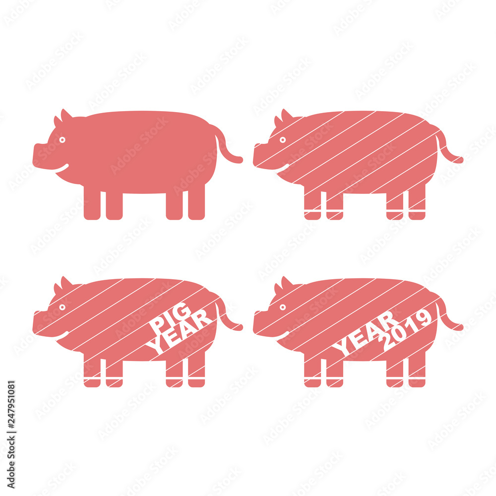 piggy, new, 2019, year, pig, shape, symbol, farm, fat, silhouette ...