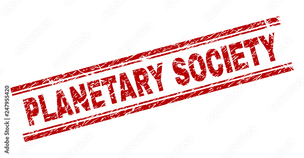 PLANETARY SOCIETY seal print with distress texture. Red vector rubber ...