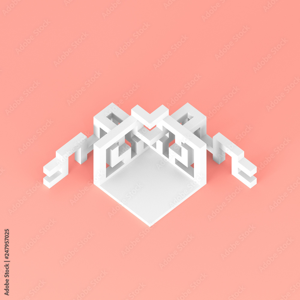 Abstract isometric arrangement of an expanding cube 3D illustration ...