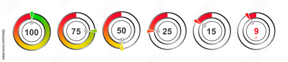 Set of color indicators of percentage charts. Vector Illustration Stock ...