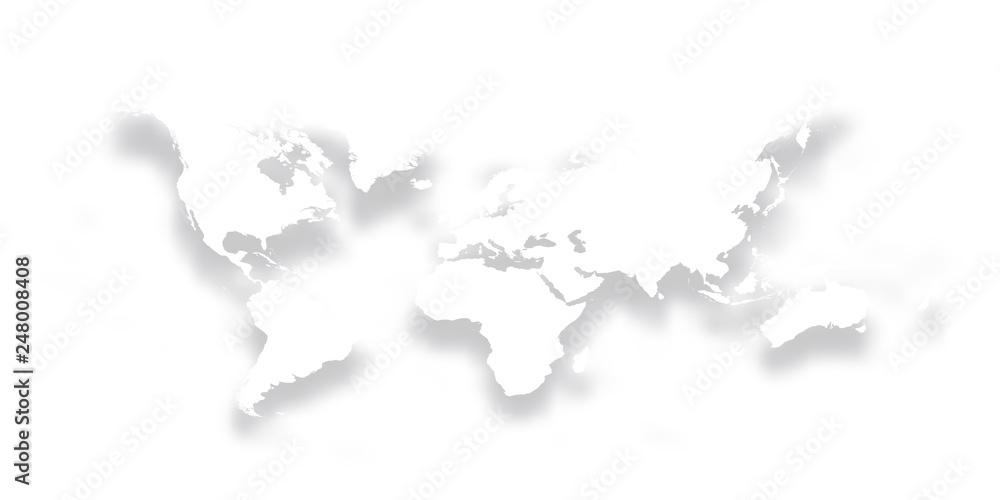 Map of World. Simple bright white silhouette with dropped shadow ...