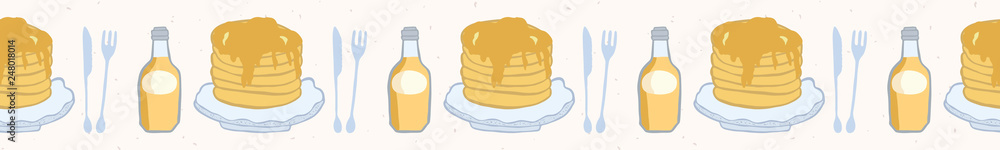 Cute vector pancake day breakfast illustration. Seamless repeating ...
