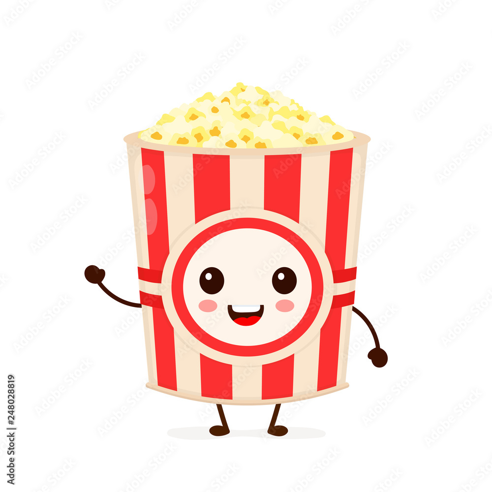 Funny Happy Cute Smiling Bucket Of Popcorn Stock Vector Adobe Stock