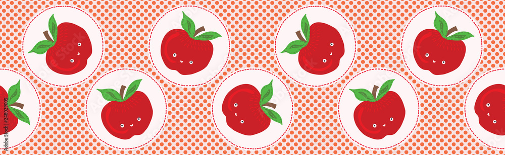Cute apple polka dot vector illustration. Seamless repeating border ...