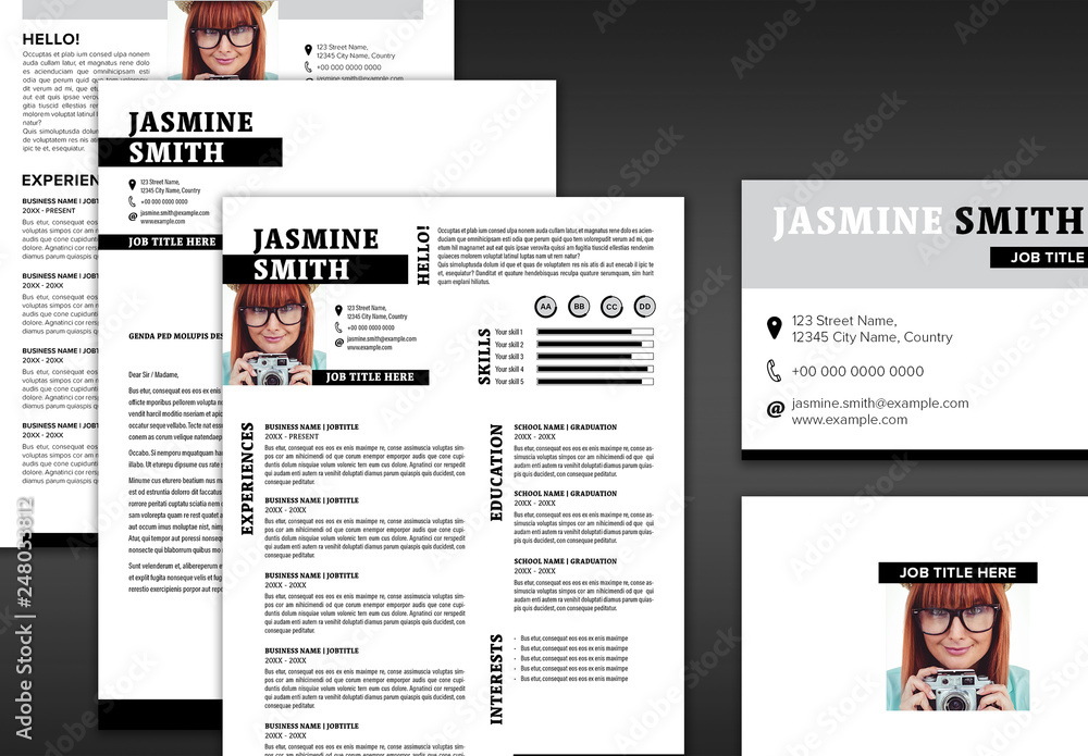 Resume, Portfolio and Business Card Layout Set Stock Template | Adobe Stock