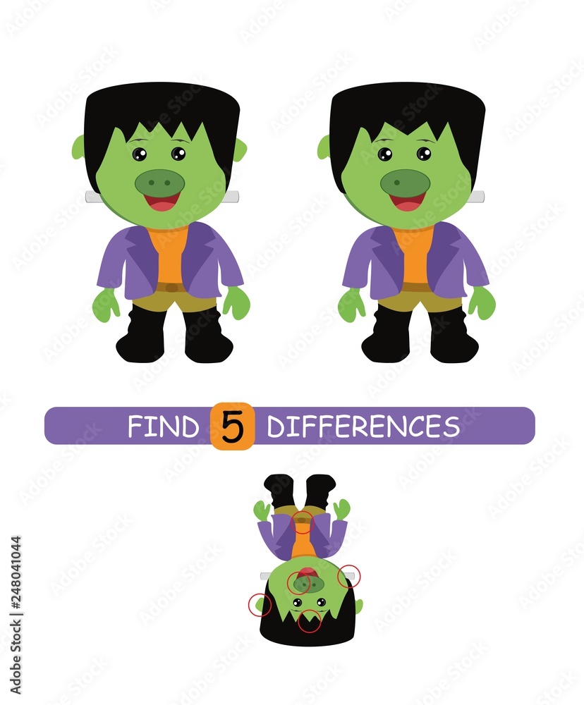 Find differences between pictures. Vector cartoon educational game ...