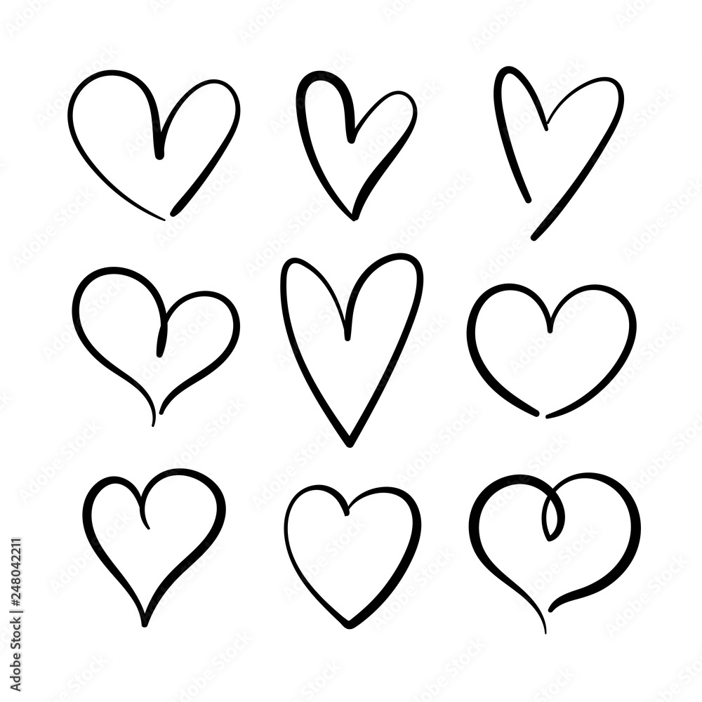 Vector set of hand drawn hearts on a white background. Stock Vector ...