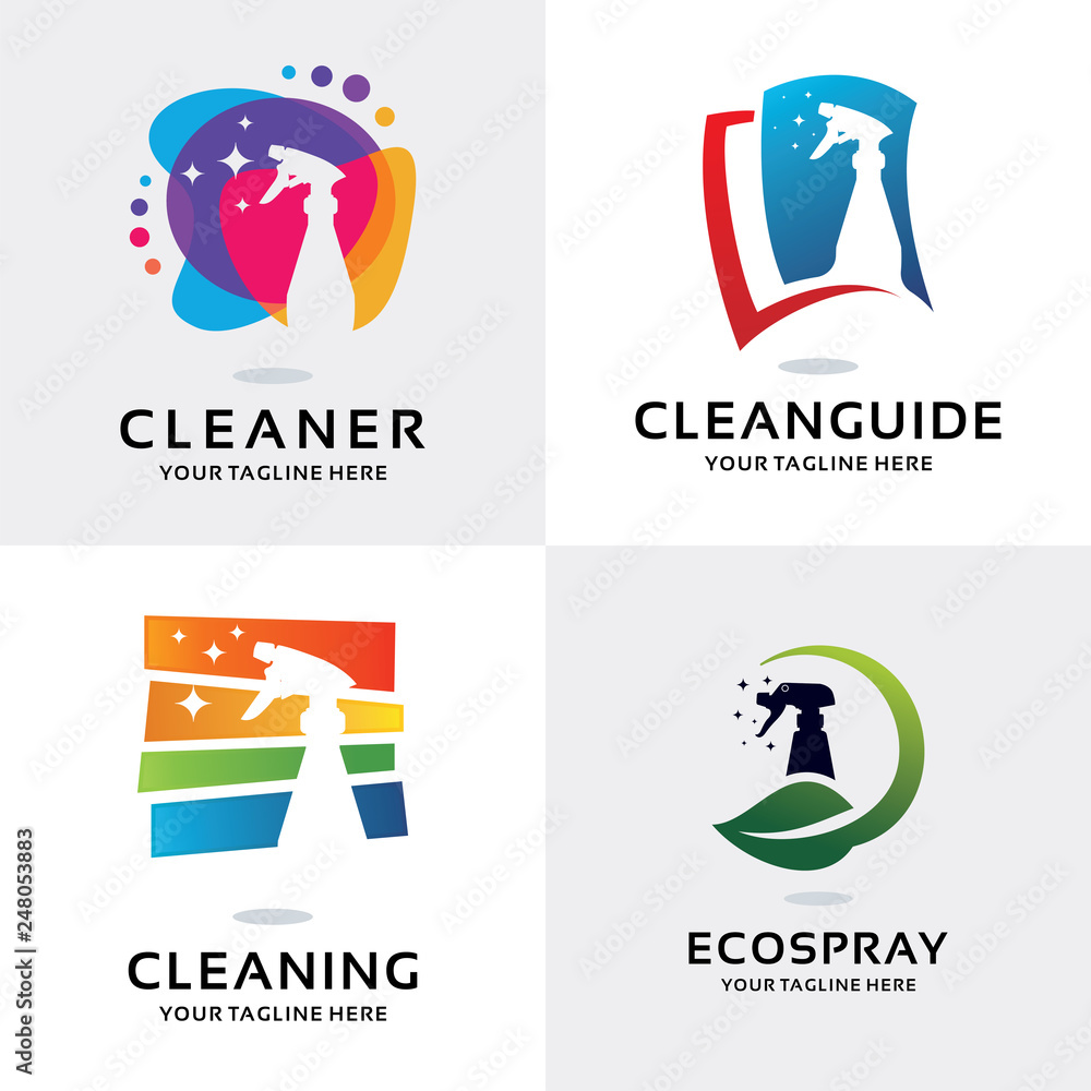 Cleaning Spray Logo Set Design Template Collection Stock Vector | Adobe ...