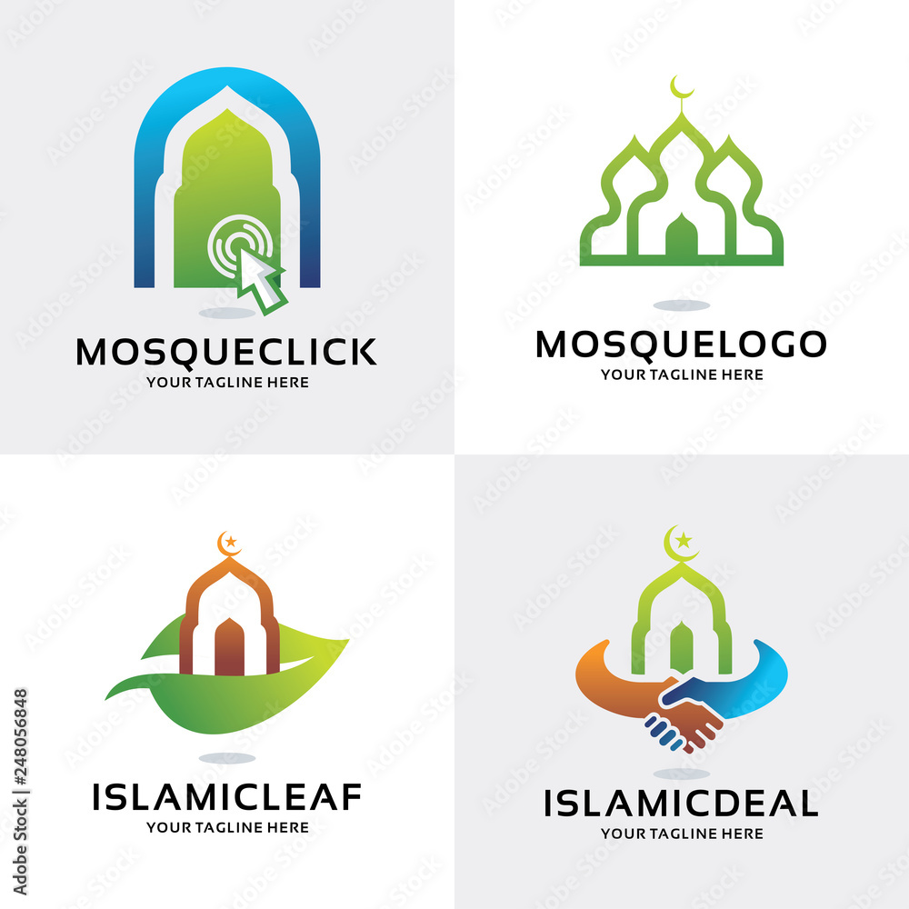 Islamic Mosque Logo Set Design Template Collection Stock Vector | Adobe ...