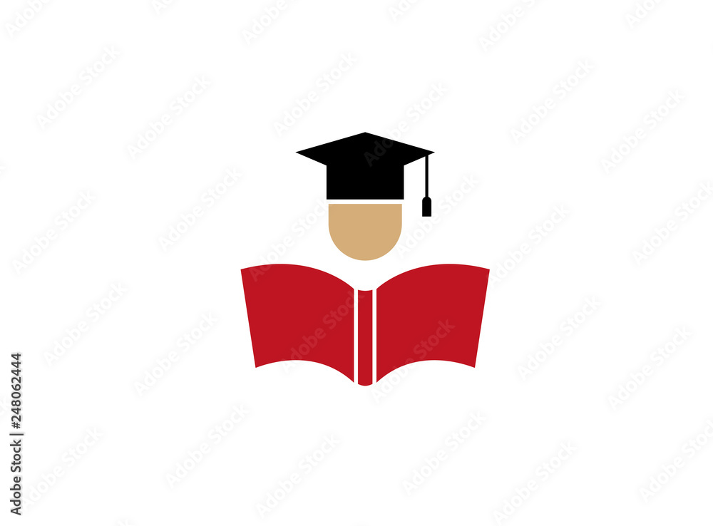 Head with graduation hat open book for logo design Stock Vector | Adobe ...