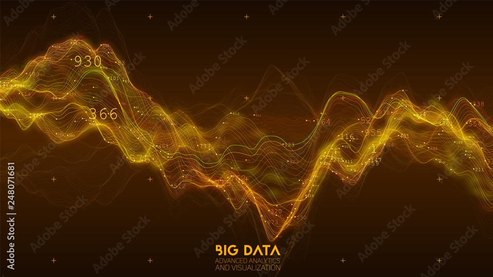 Big data orange wave visualization. Futuristic infographic. Information ...