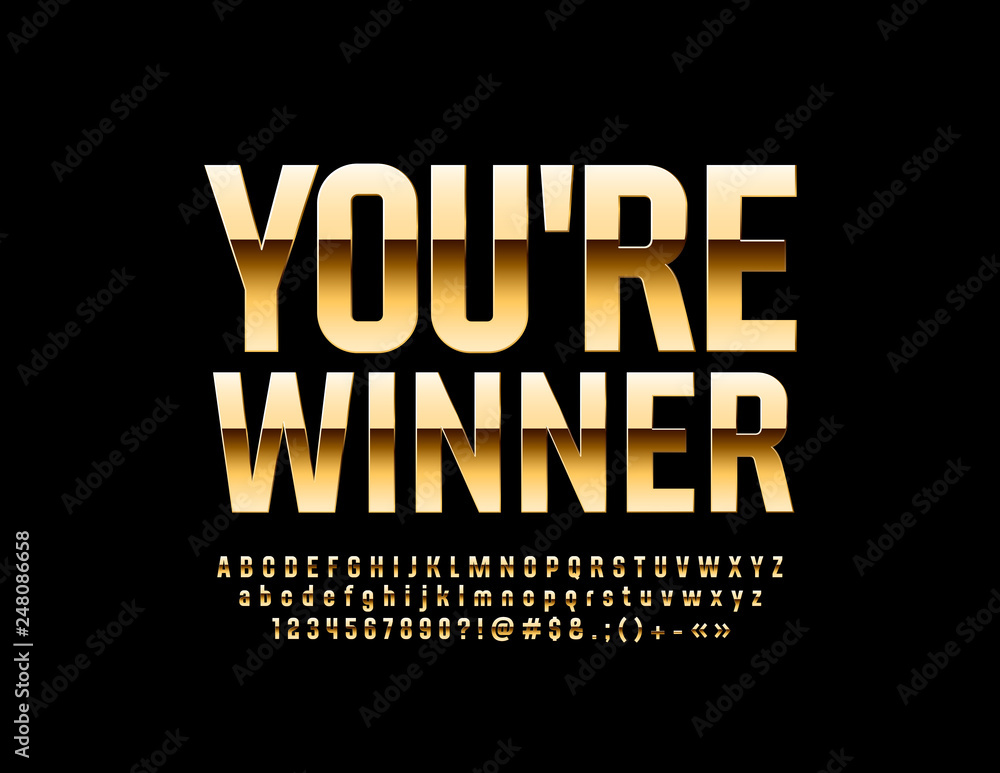 Vector Golden Card Yor're Winner with shiny Font. Luxury glossy ...