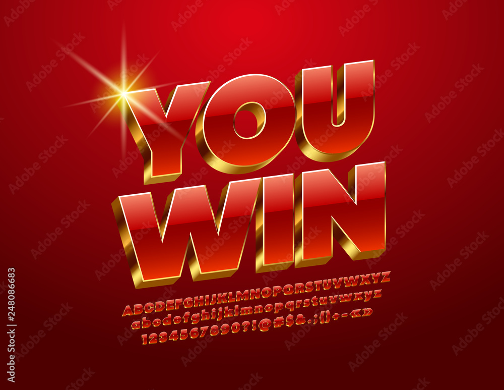Vector elegant banner You Win with 3D luxury Font. Red and Golden ...