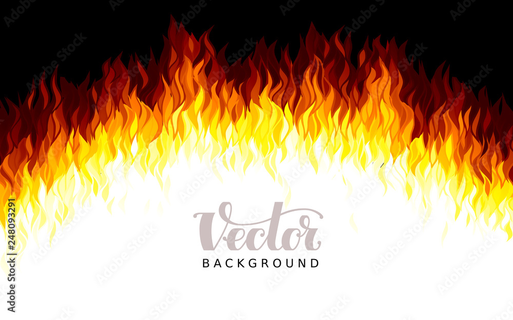 Realistic vector fire flames on black background Stock Vector | Adobe Stock