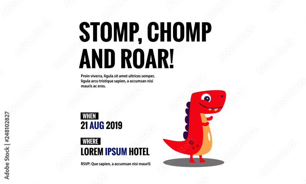 Stomp Chomp and Roar Invitation Design with Where and When Details ...