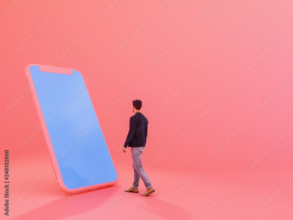 man with mobile phone , 3d render Stock Illustration | Adobe Stock
