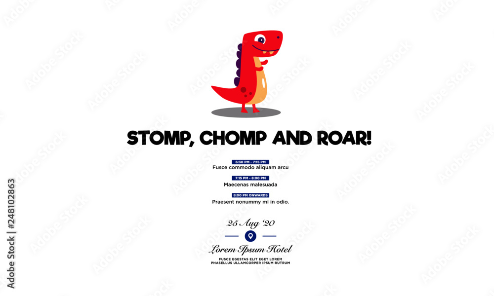 Stomp Chomp and Roar Invitation Design with Where and When Details ...