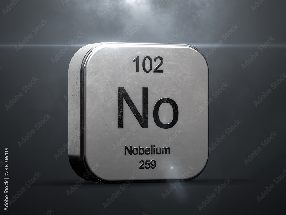 Nobelium element 102 from the periodic table. Metallic futuristic icon ...
