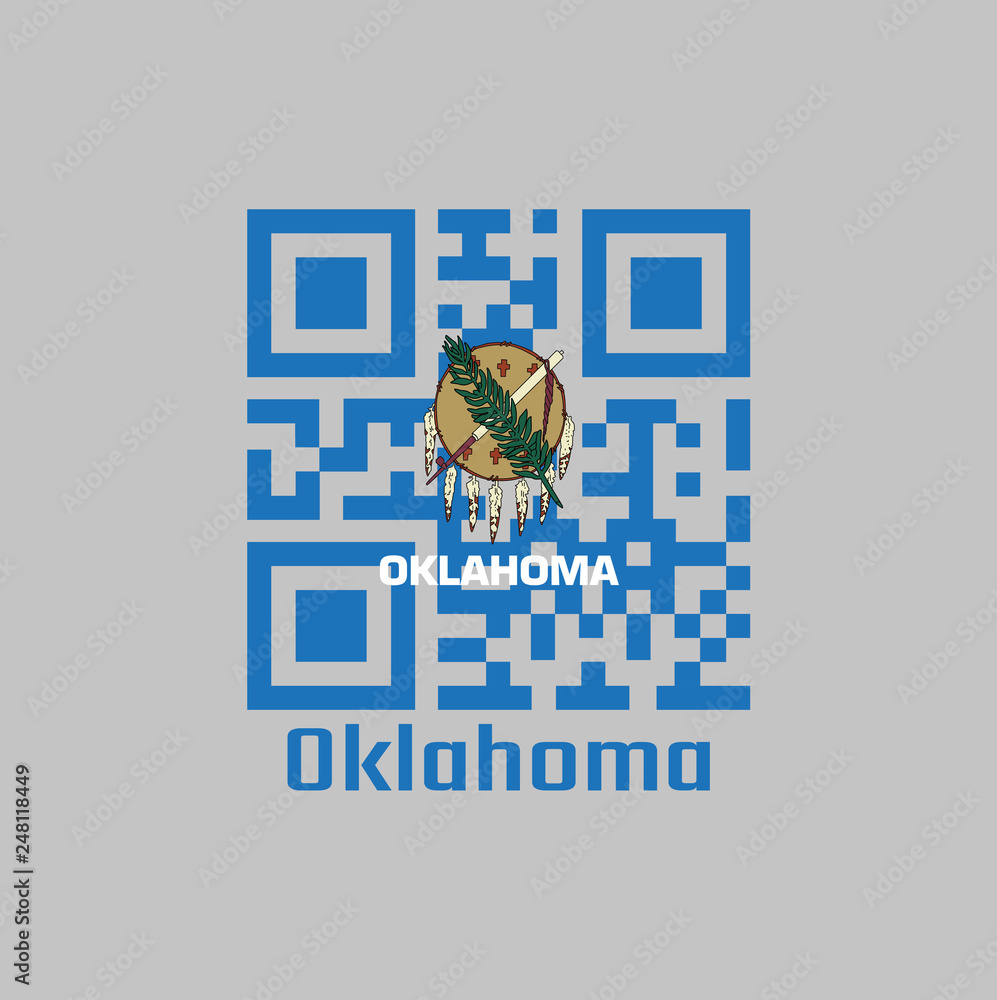 QR code set the color of Oklahoma flag. Buffalo-skin shield with seven ...
