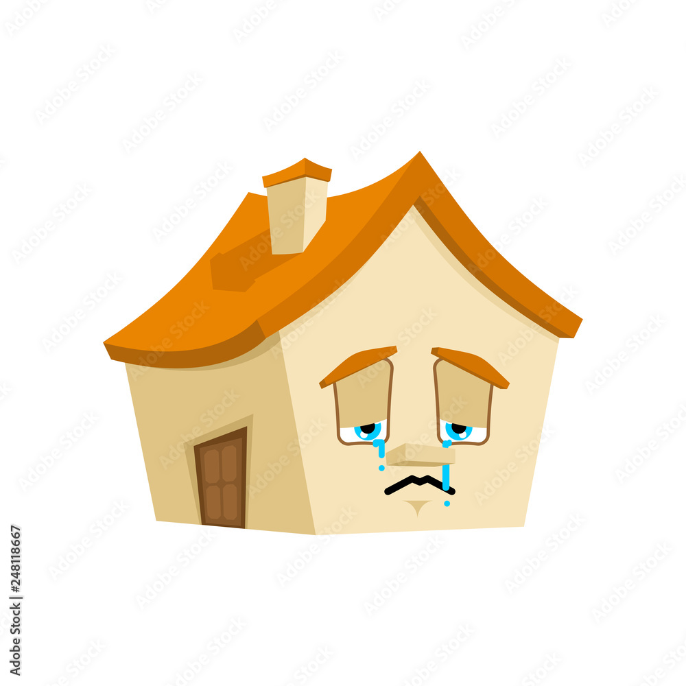 House Sad emotion isolated. Crying Home Cartoon Style. Building ...