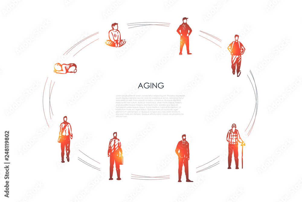 Aging - different stages of man age from infance, childhood boy to ...
