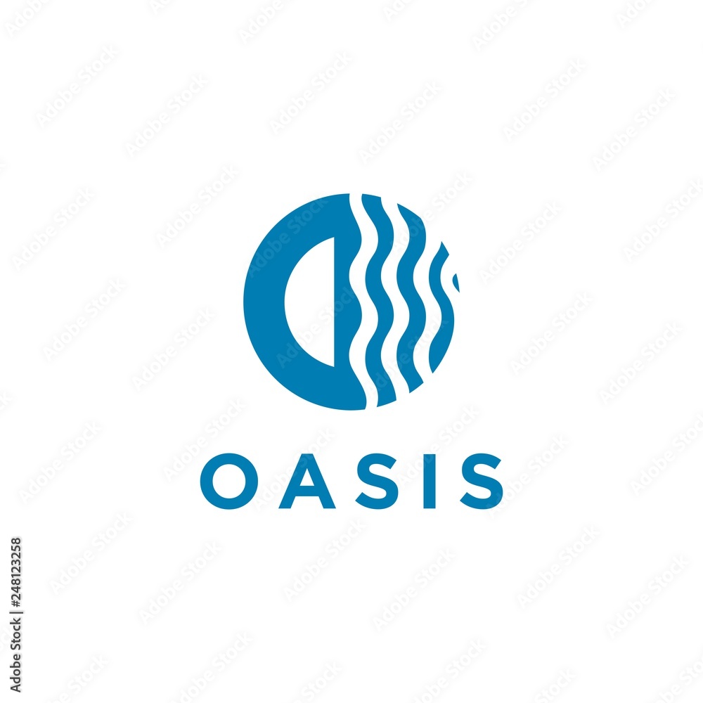 Wave symbol or oasis, ocean, with letter O vector template, logo design ...