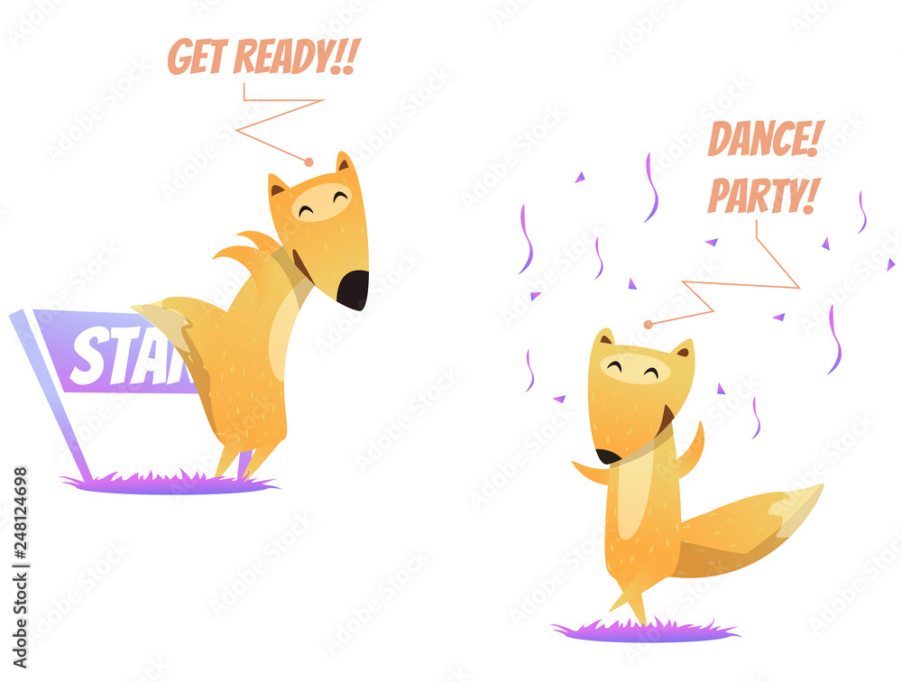 Two fun foxes, Cartoon characters of forest animals. Design for mobile ...