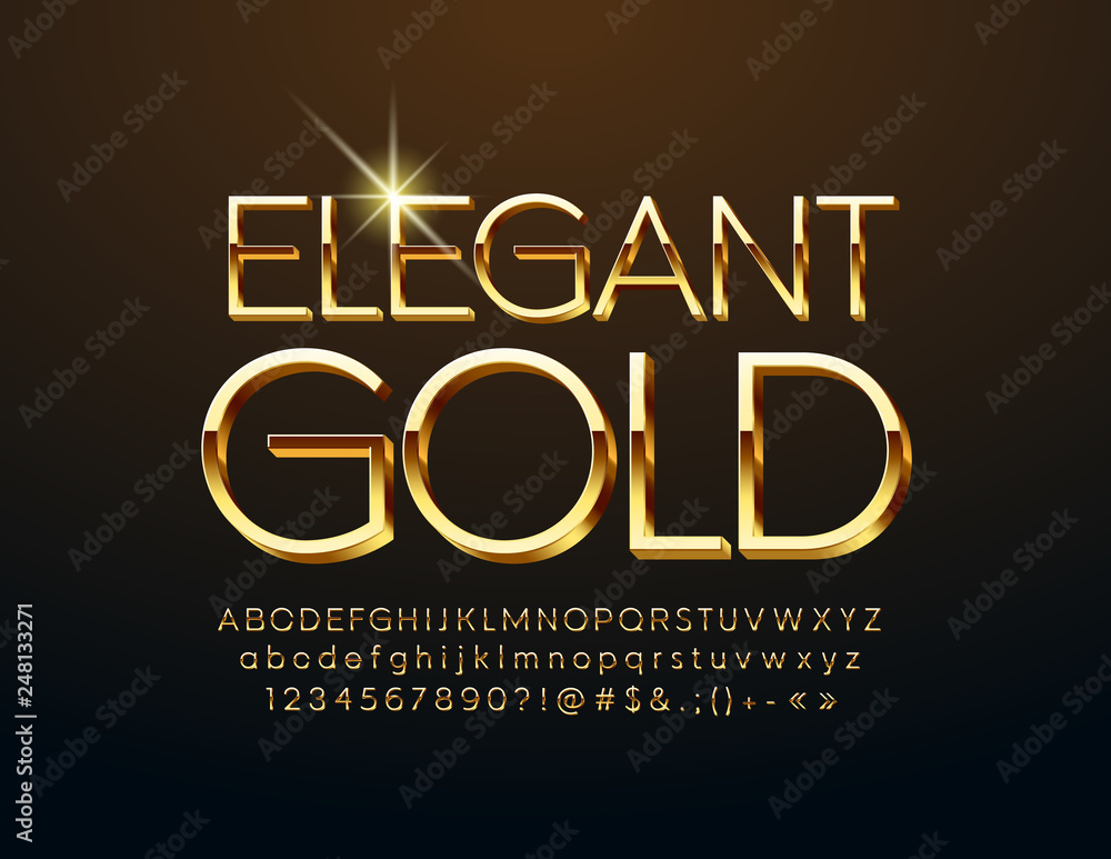 Vector Elegant Gold Alphabet Letters, Numbers and Symbols. Luxury 3D ...