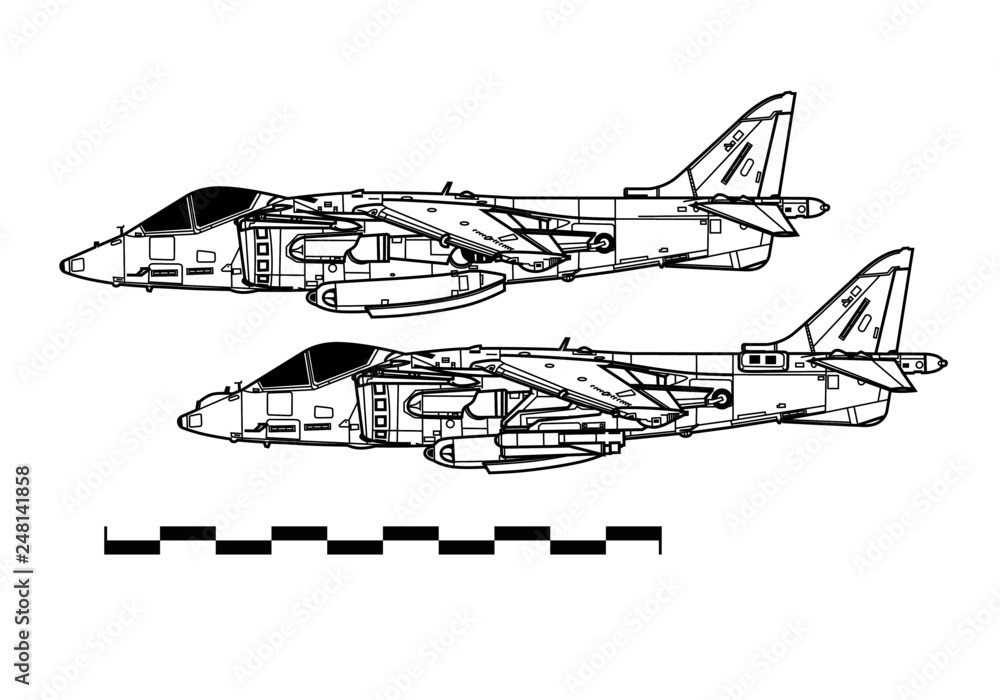 McDonnell Douglas AV-8B HARRIER II. Outline drawing Stock Vector ...