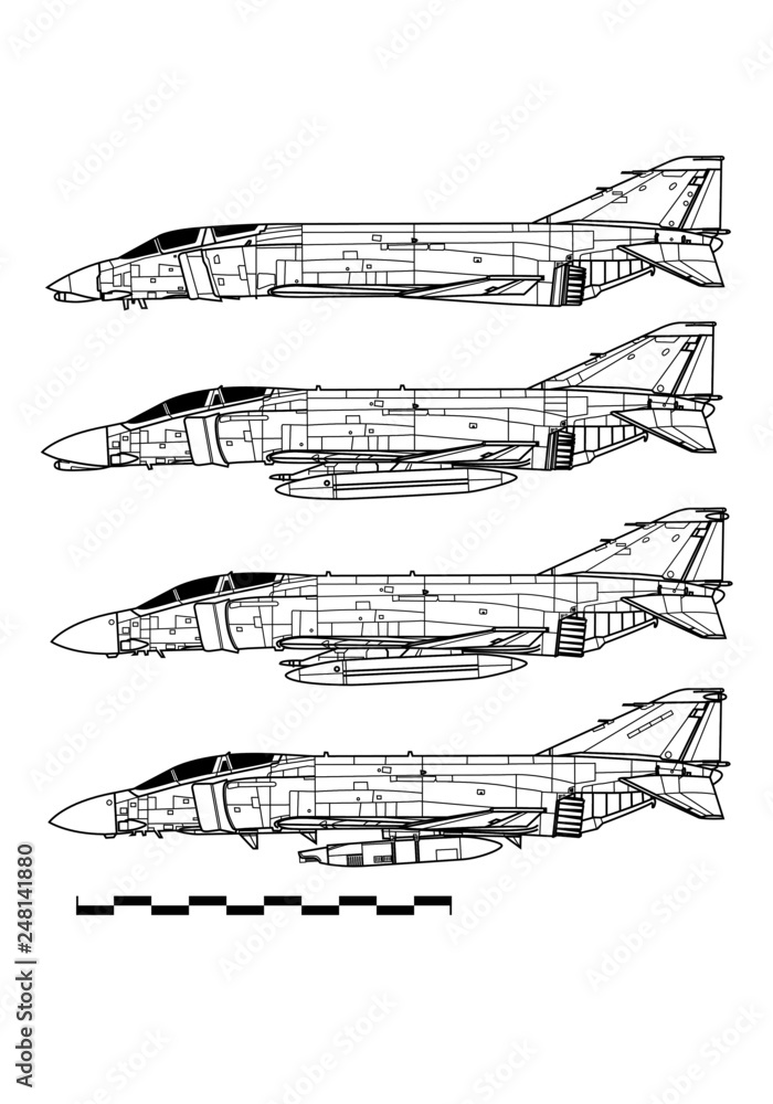 McDonnell Douglas F-4 PHANTOM II. Outline drawing Stock Vector | Adobe ...