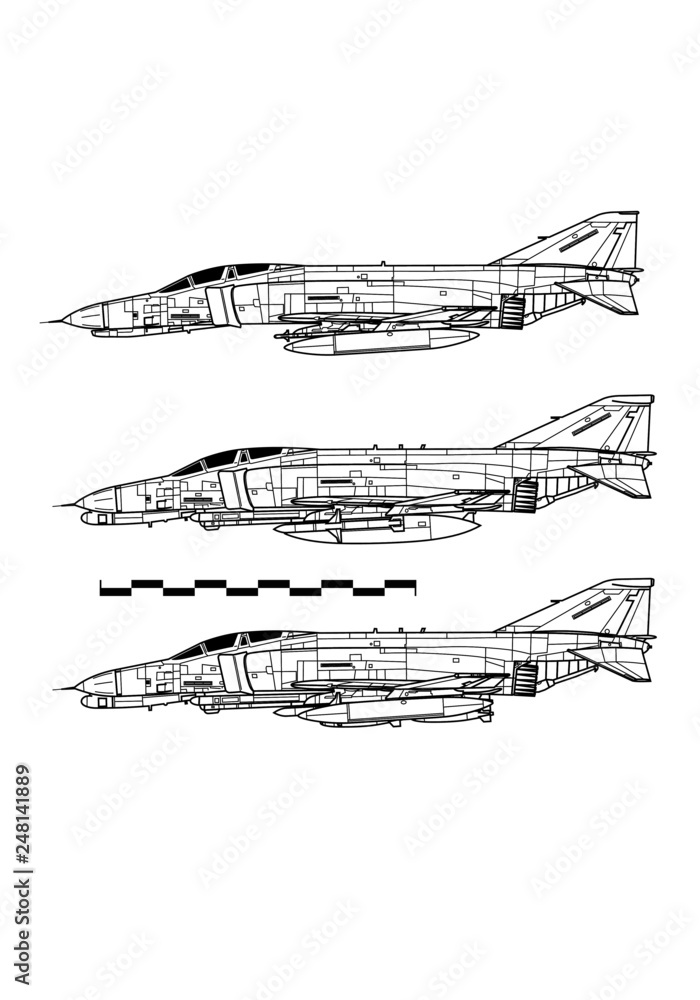 McDonnell Douglas F-4 PHANTOM II. Outline drawing Stock 벡터 | Adobe Stock