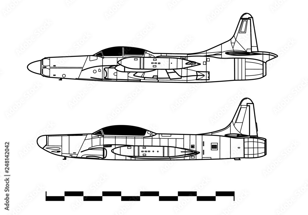 Lockheed F-94 STARFIRE. Outline drawing Stock Vector | Adobe Stock