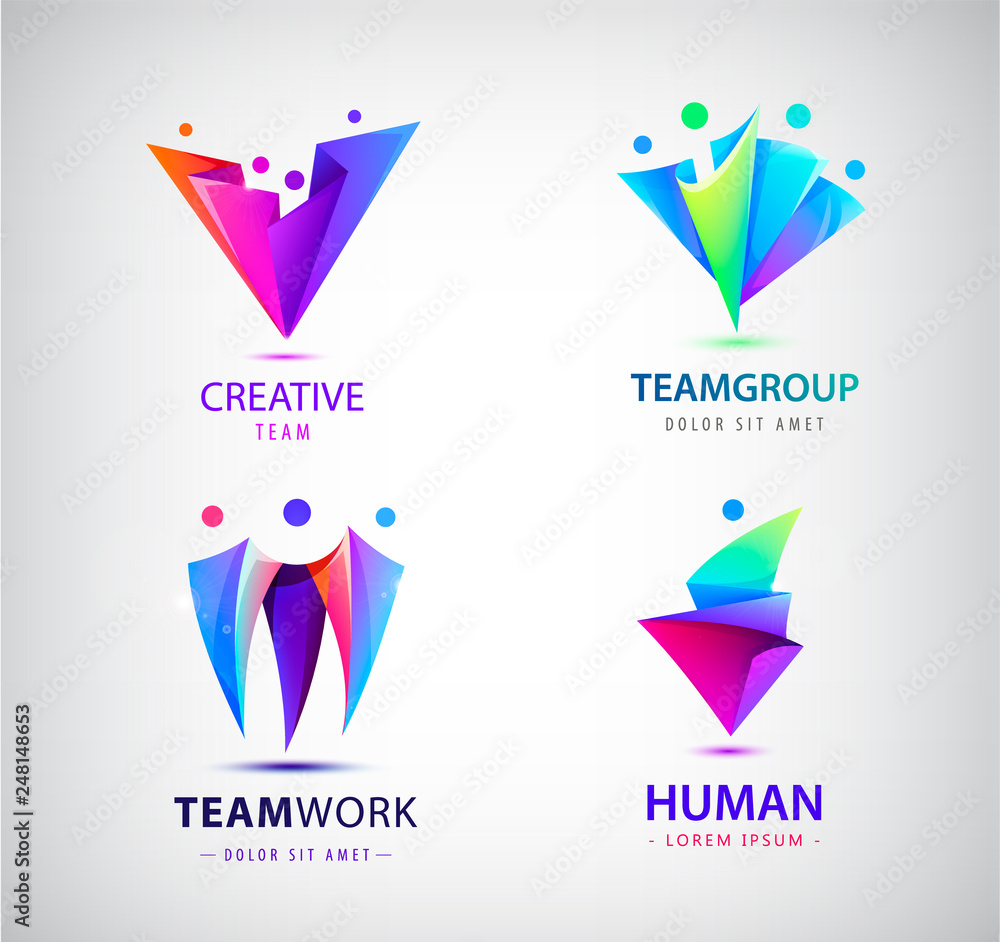 Vector set of human, people group logos. Family, business teamwork ...
