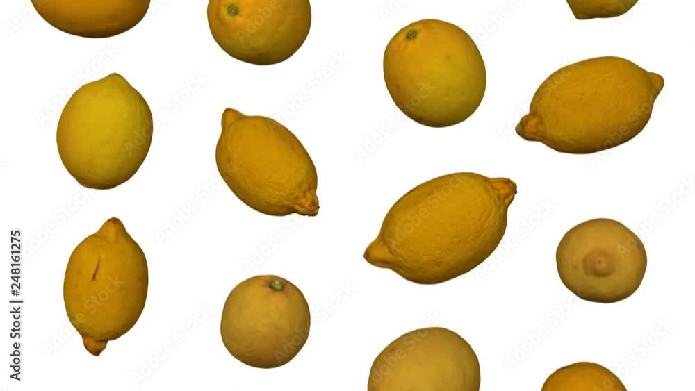 Realistic render of falling lemons on white background. The video is ...