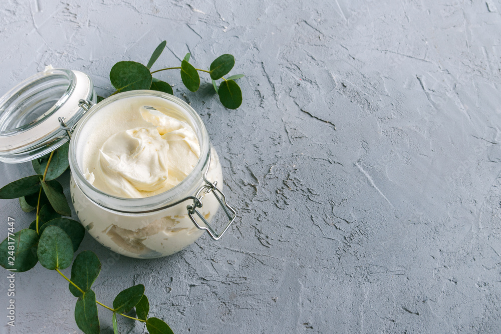 diy body butter with ingrdients on concrete background Stock Photo ...