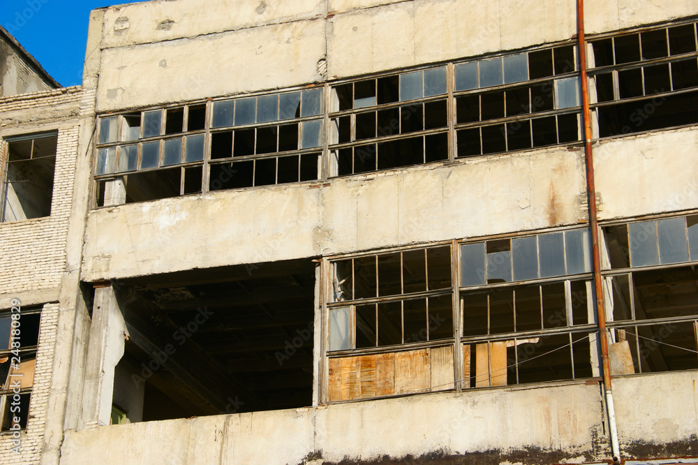 old factory wall. old factory building with broken windows Stock Photo ...