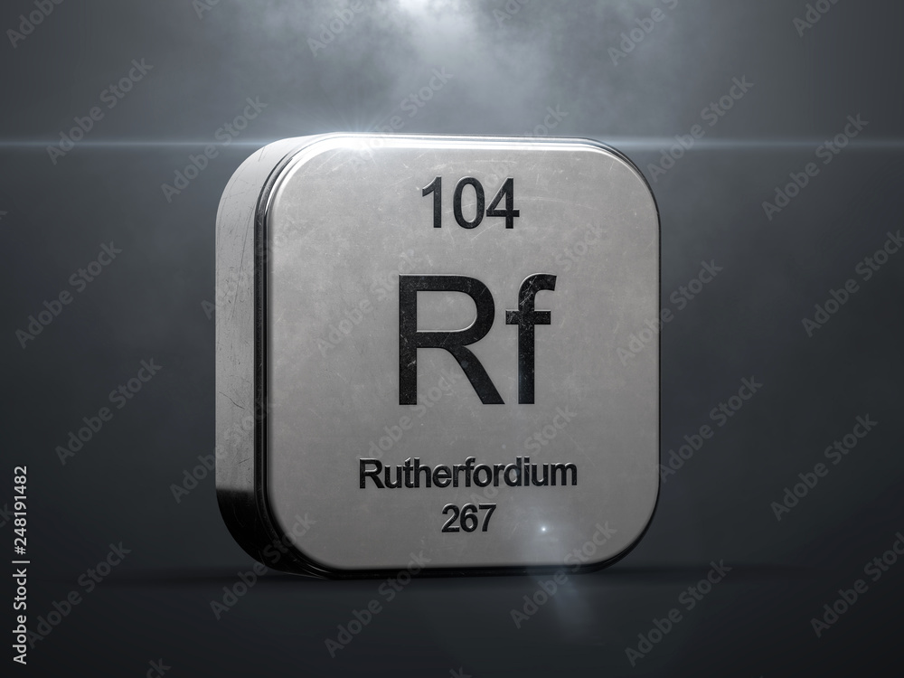 Rutherfordium element 104 from the periodic table. Metallic futuristic ...