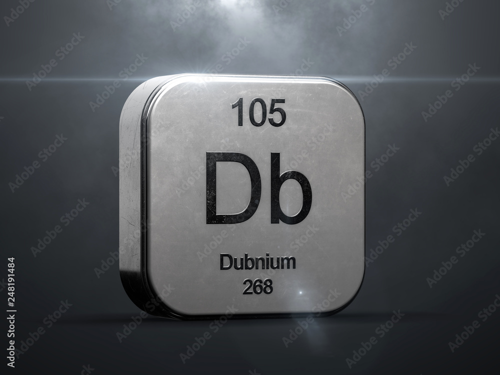 Dubnium element 105 from the periodic table. Metallic futuristic icon ...