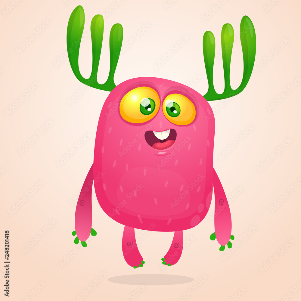Cute happy cartoon monster. Tiny little monster illustration for ...