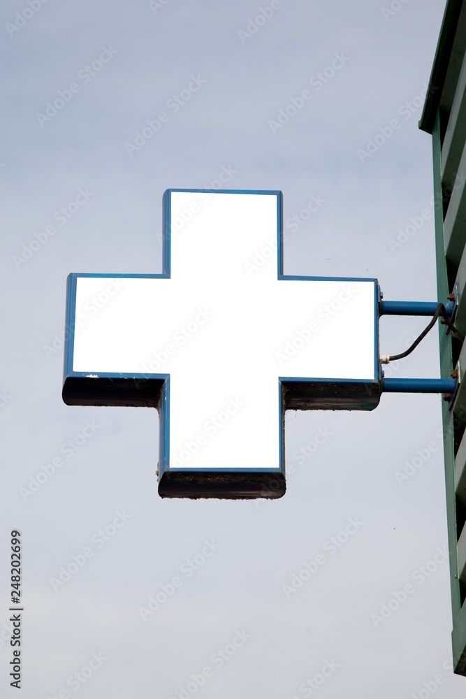 Empty store cross shop sign blank storefront showcase and signboard on ...