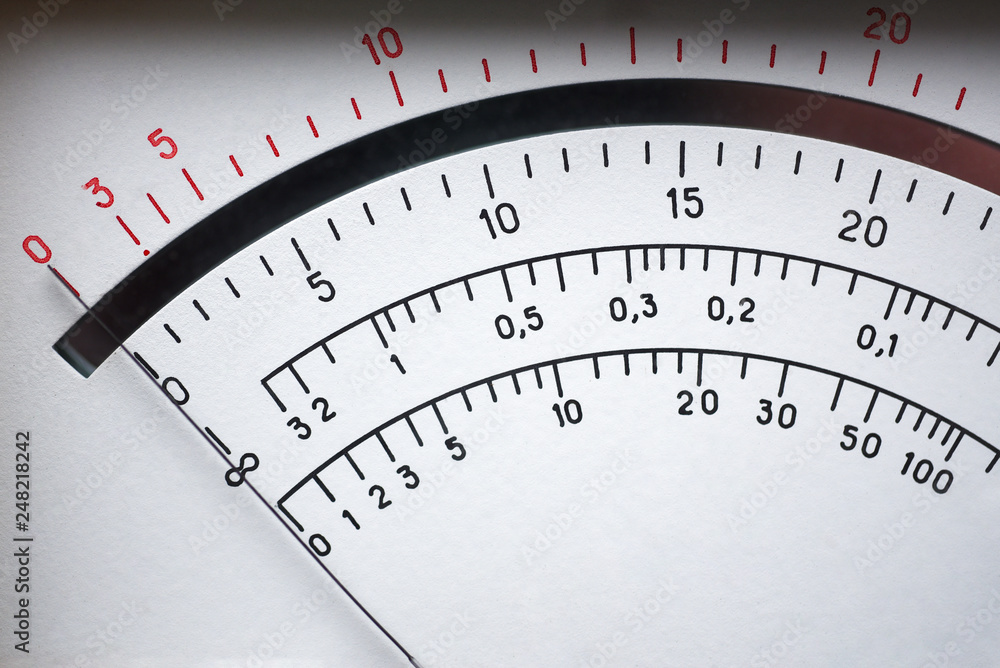 Analog display of the dial gauge with numbers on a white background ...