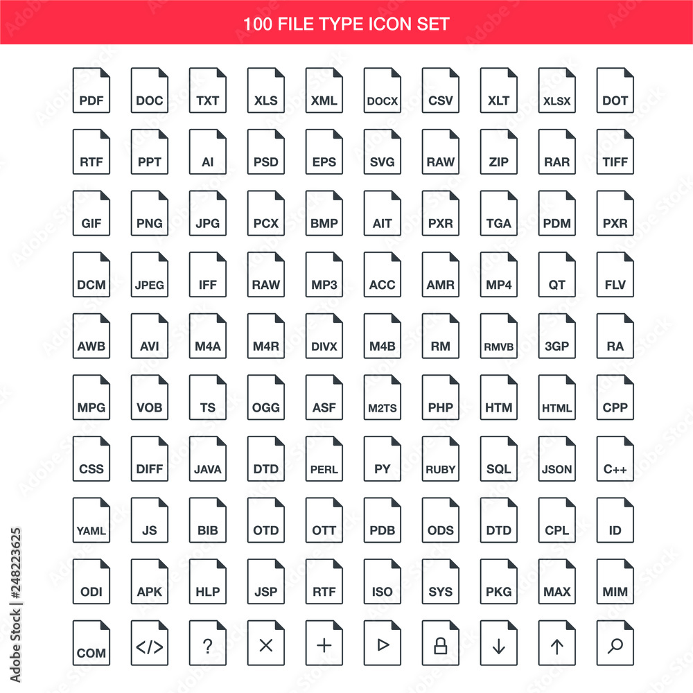 Black popular line file format icon concept. Simple multi data ...