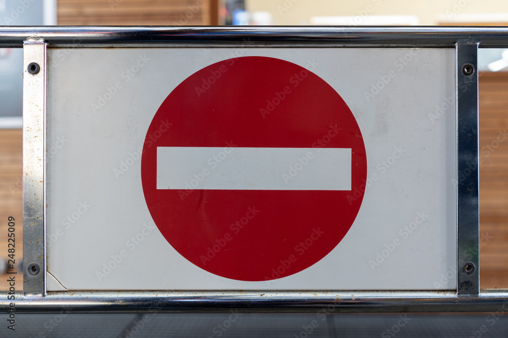 Regulatory sign 'No Entry' on a barrier in a workshop Stock Photo ...